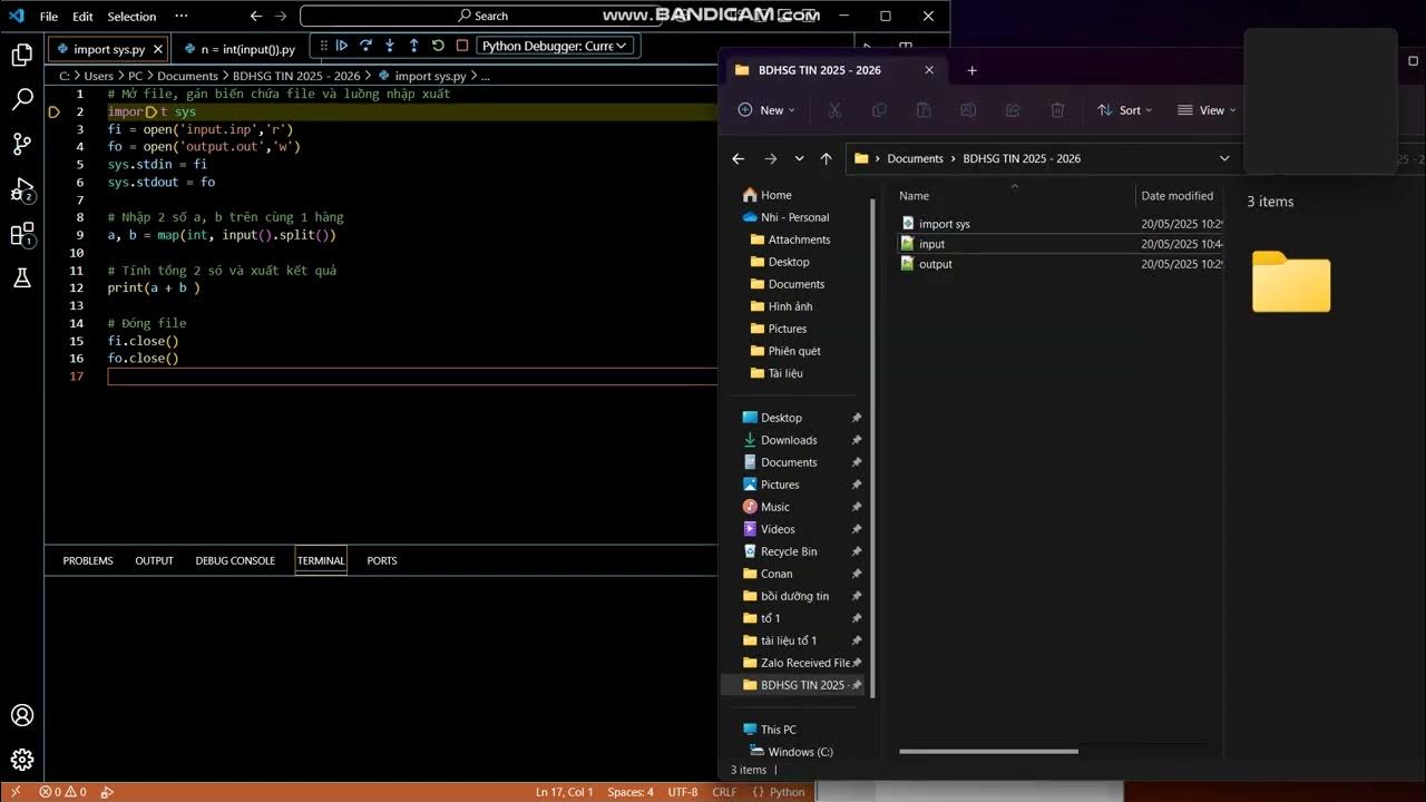 hướng dẫn chạy chương trình tính tổng 2 số biết hai số nhập liệu từ file input. - YouTube