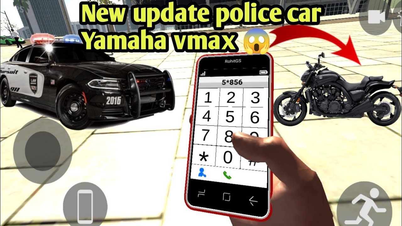 New Update police car and Yamaha vmax Indian bike driving 3d - YouTube