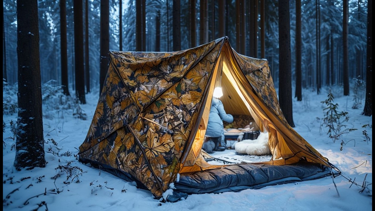 SNOW CAMPING with BIG HOT TENT in BEAUTIFUL WINTER FOREST - YouTube