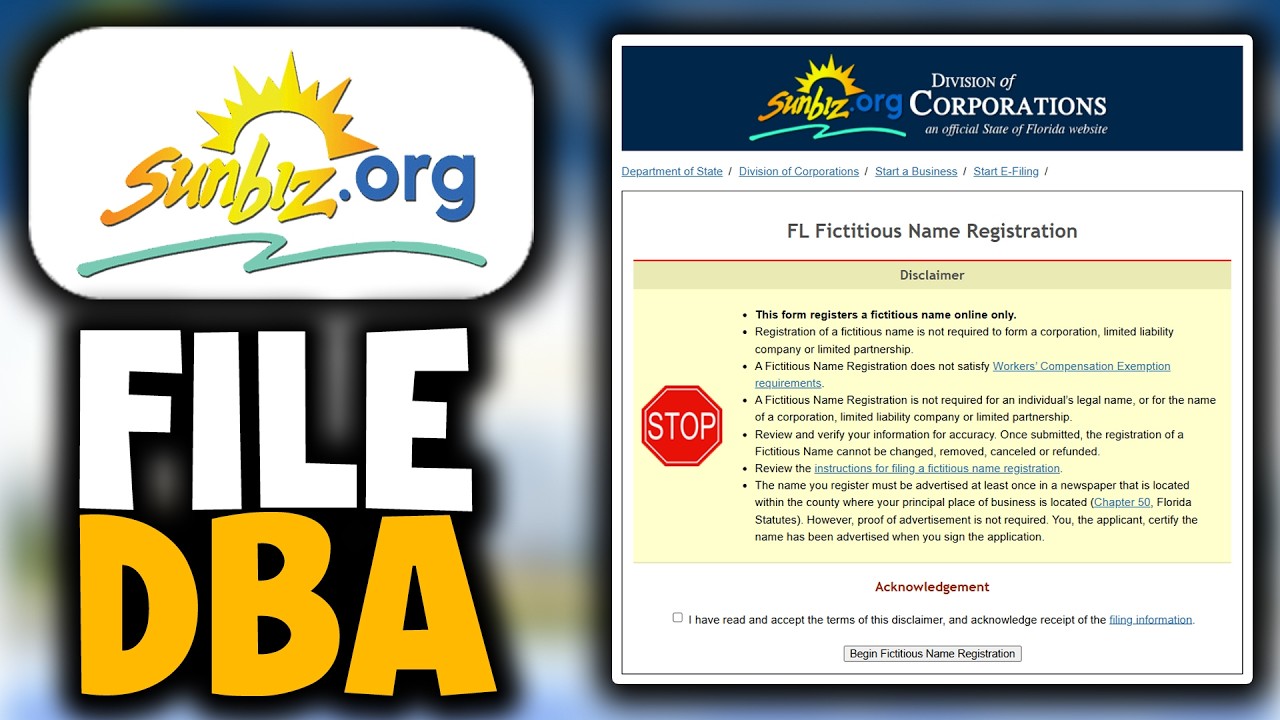 How to File a DBA (Fictitious Name) on Sunbiz - Full Guide - YouTube
