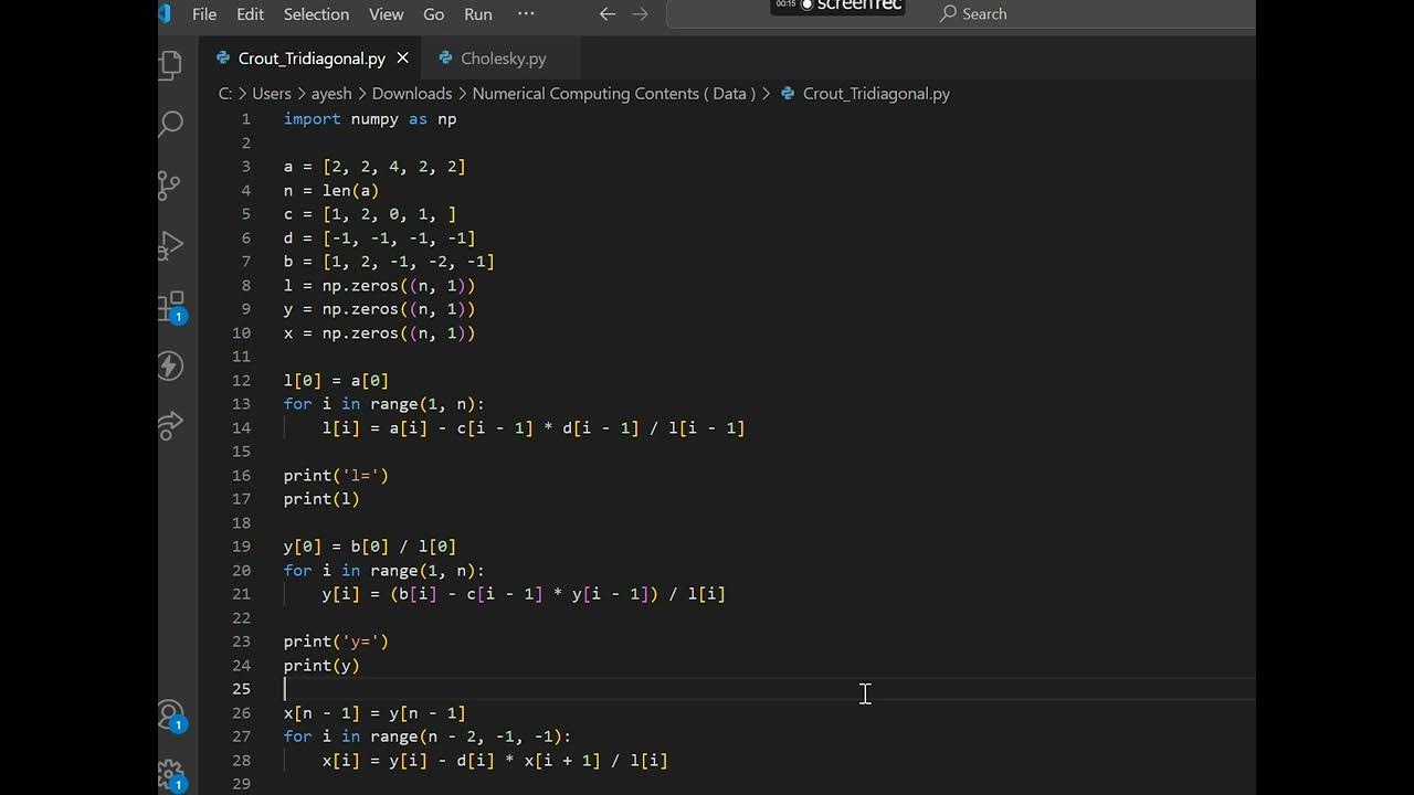 Crout Tridiagonal Algorithm In Python | Numerical Computing | 2024 - YouTube