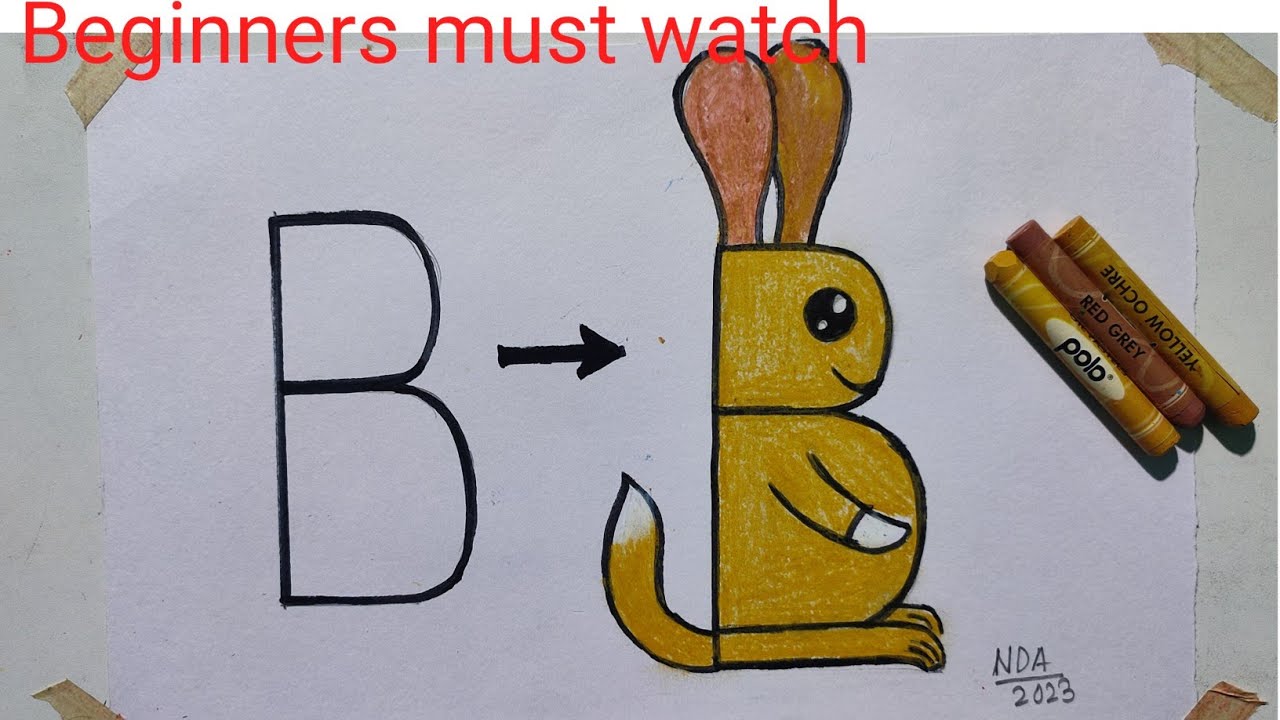 Easy Rabit drawing using alphabet B// How to draw a bunny with letter B ...