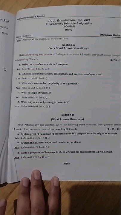 BCA semester 1 programming principle & Algorithm paper 2021 #bcastudent #bcapaper2021 - YouTube