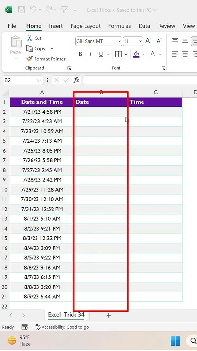 Excel Trick 34 - How to split Date and Time quickly in MS Excel #shorts - YouTube