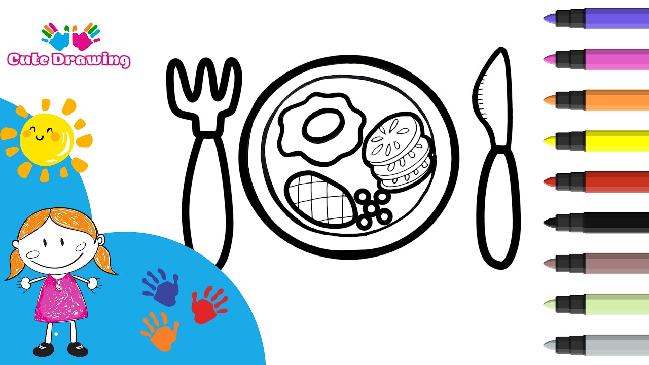 How to draw food in a plate forchildren - YouTube