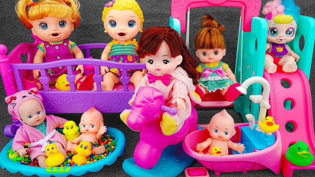 125 Minutes Satisfying with Unboxing Doll Pink Rock Bed Toys,Swing ...