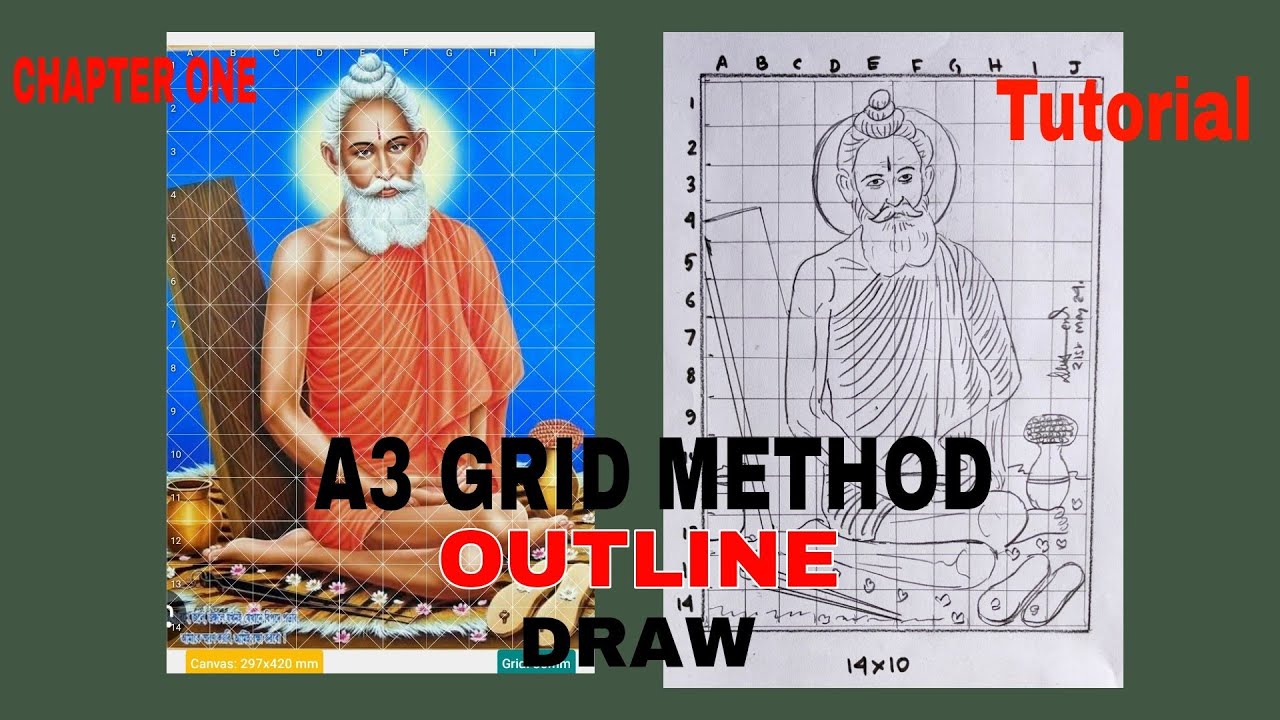 How to draw Baba Lokenath Brahmachari/ How to draw Outline from phone using Grid Method/ Part ...