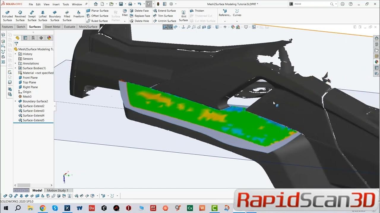 Mesh2Surface Tutorial Solidworks - Rapid Scan 3D - YouTube