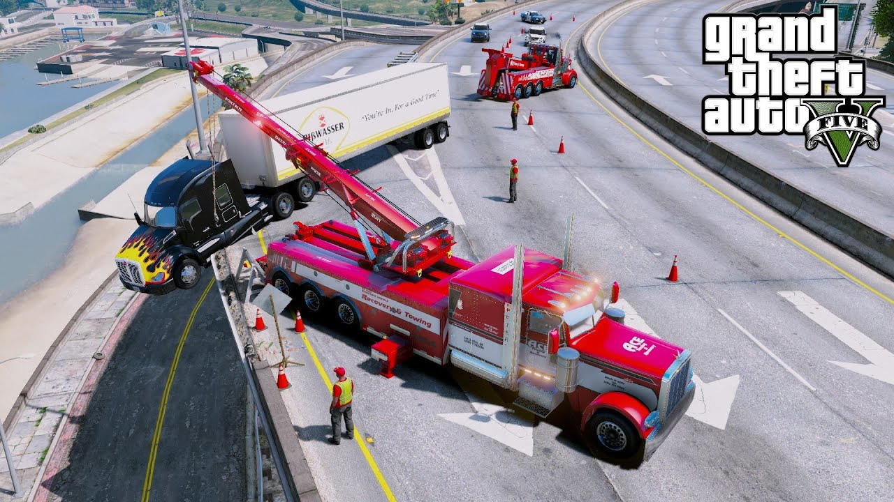 GTA 5 Real Life Mod #272 Rotator Tow Truck Lifting A Semi Truck That ...
