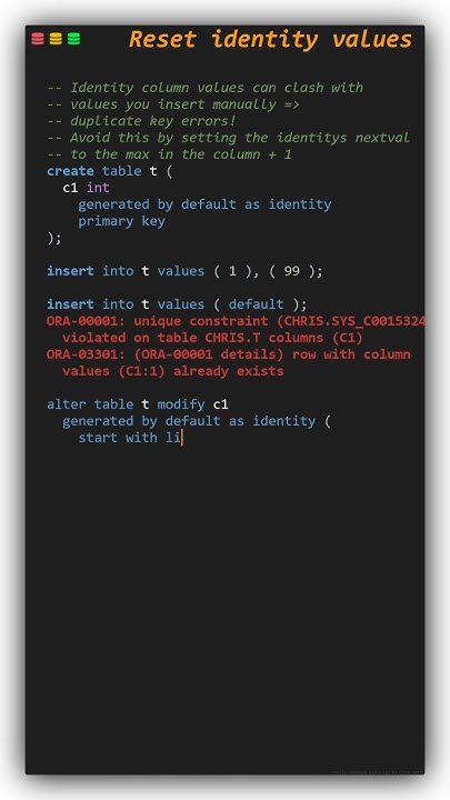 Change the next value for identity columns #sqltips #oraclesql - YouTube