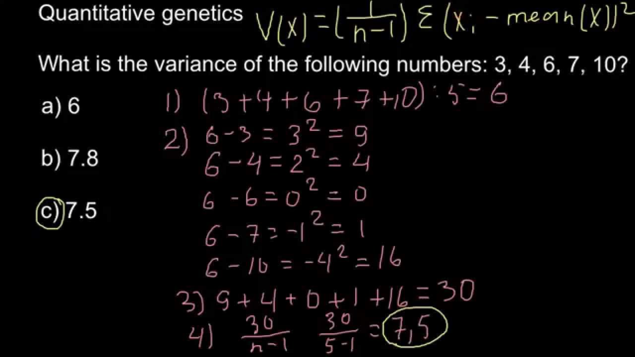 Quantitative Genetics How To Find Variance Of The Given Numbers YouTube