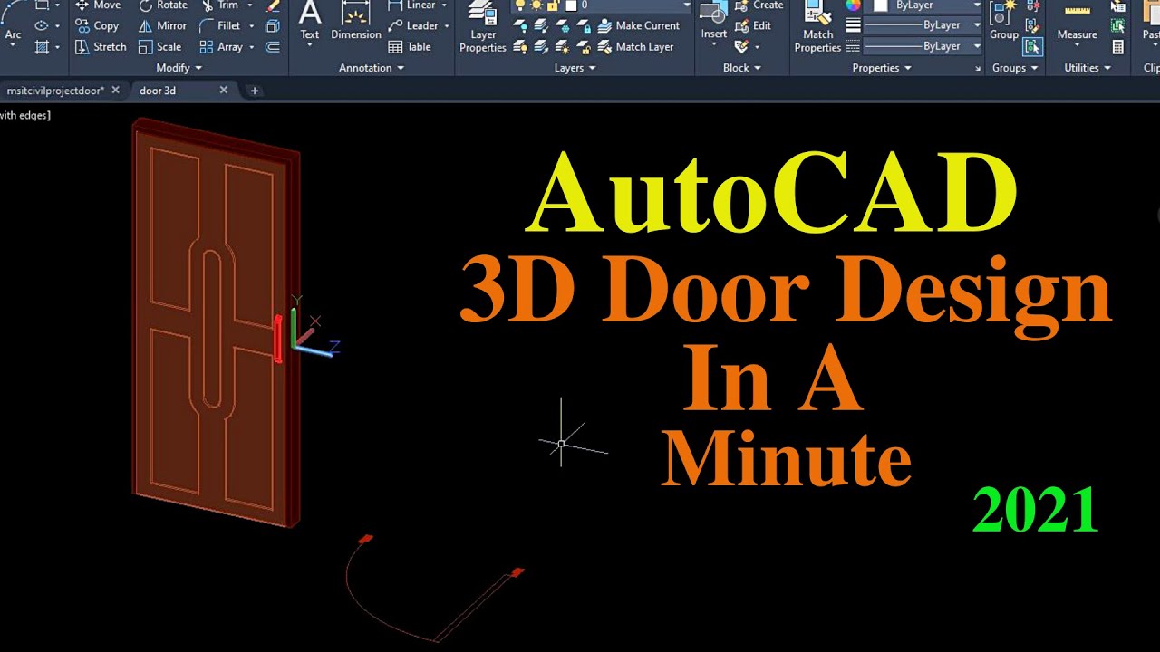 AutoCAD House Design | AutoCAD 3D Door Design | AutoCAD 2021 Tutorial ...