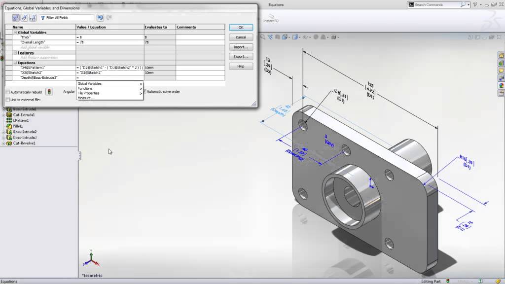 SOLIDWORKS What's New 2012 Section 04: Equation Editor - YouTube