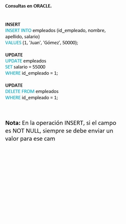 Manejo Eficiente de Datos en Oracle INSERT, UPDATE y DELETE en ORACLE - YouTube
