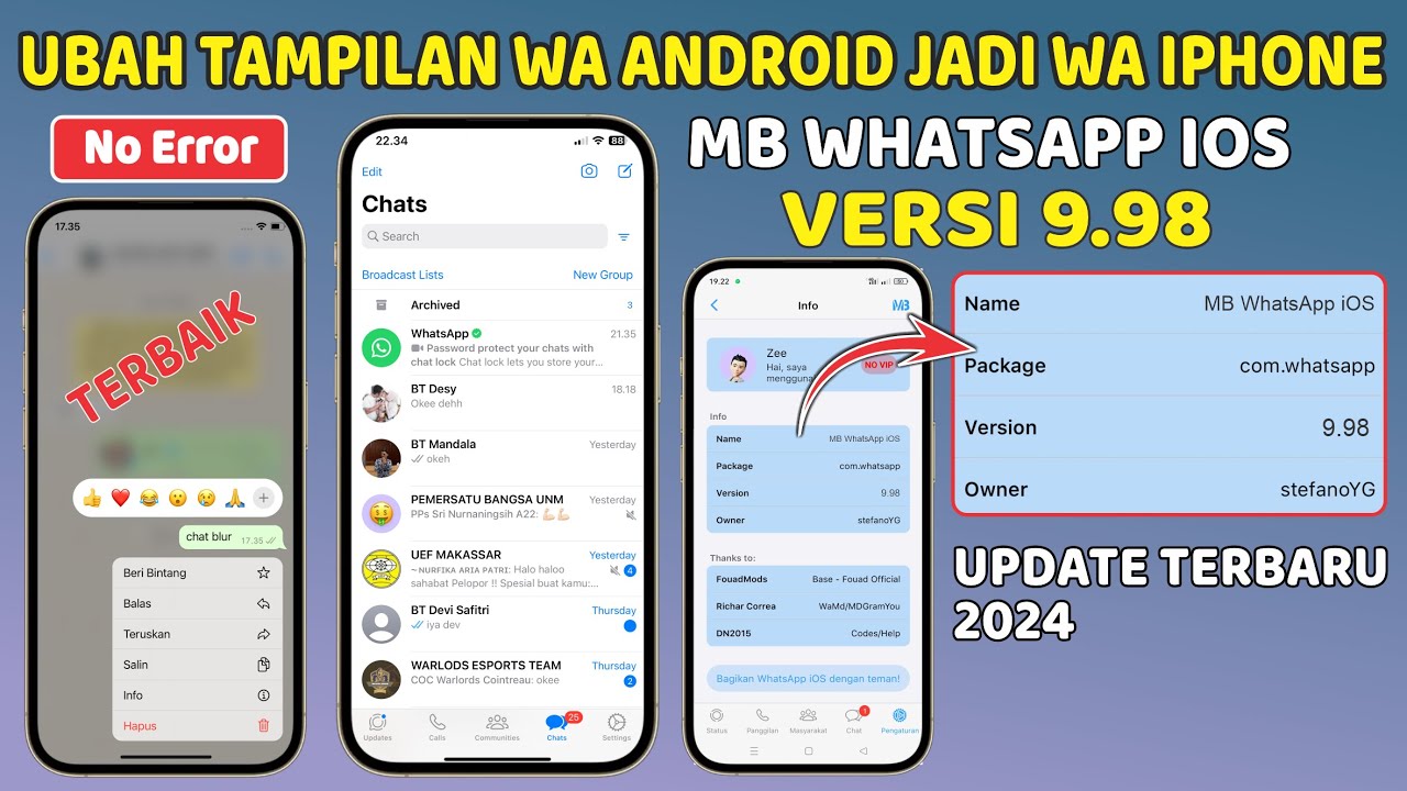 MB WhatsApp iOS v9.98 Update Terbaru 2024 ⚡ Ubah Tampilan WA Android ...
