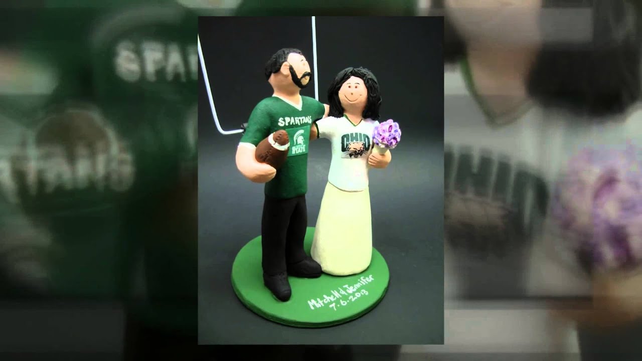 MSU Spartans Groom Marries Ohio U Bobcat Bride Wedding Cake Topper ...