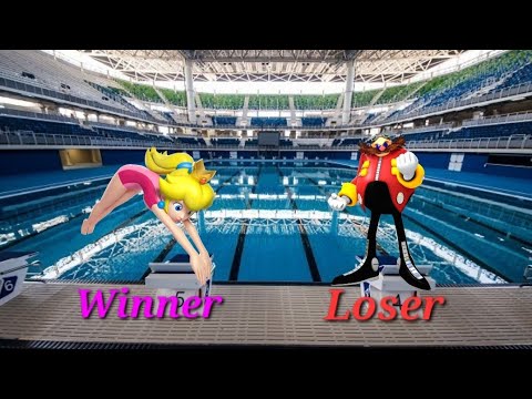 Mario & Sonic Rio 2016 Dr. Eggman Loses to Peach in Swimming 100m ...