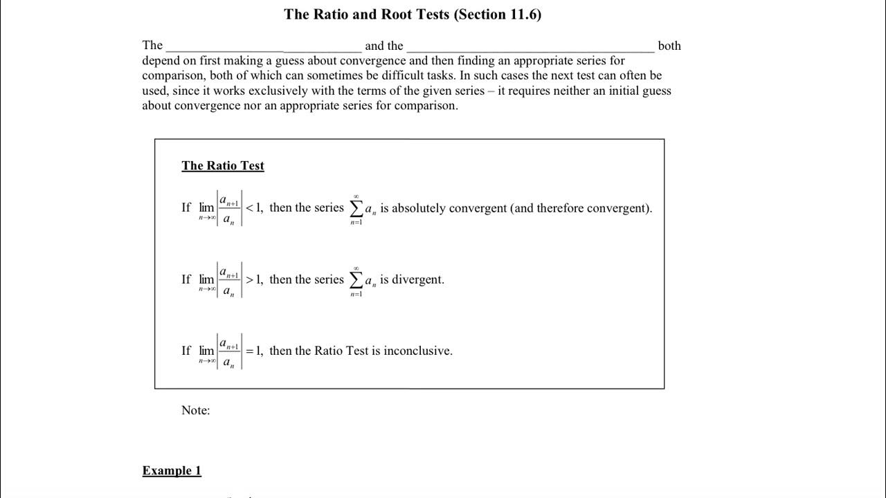 Calculus II sect 11.6 - The Ratio and Root Tests - YouTube