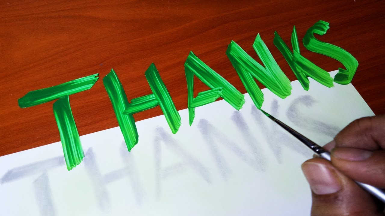 How To paint very easy a Floating Word "THANKS" Anamorphic on paper ...
