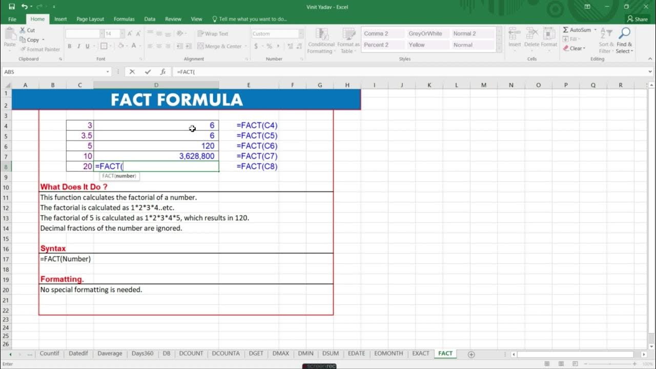 How to use the Excel FACT function || MS Excel: How to use the FACT Function - YouTube