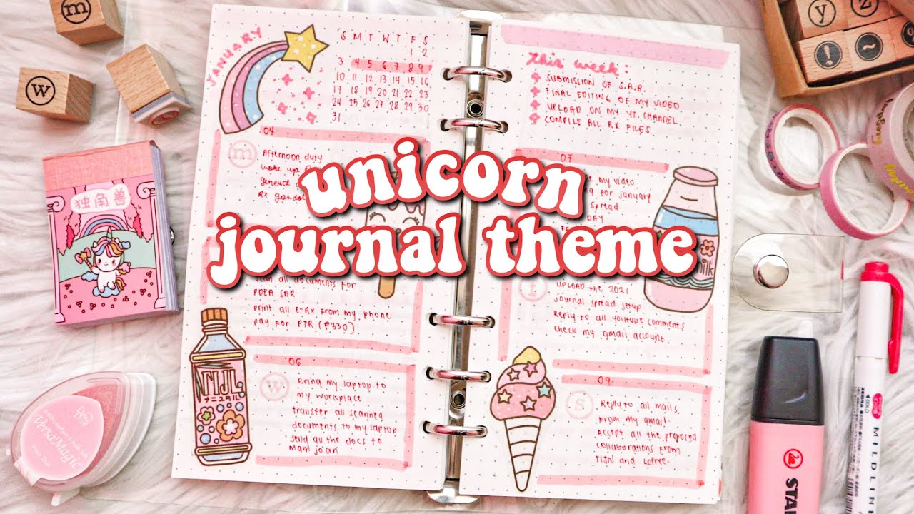 JOURNAL WITH ME 🍭 unicorn theme • january • cute colors • weekly ...