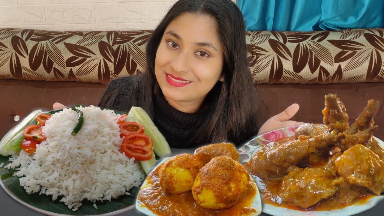 Spicy 🔥 Chicken Curry🍗,Spicy 🔥 Egg Curry 🥚Eating with Rice 🍛|Eating show|Asmr|Bengali Foodie ...