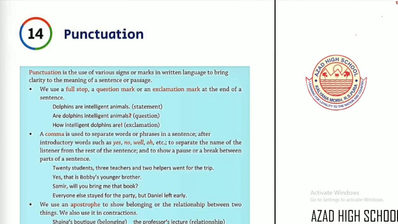 Class 5 || Punctuation || Chapter 14 || Everyday English Grammar - YouTube