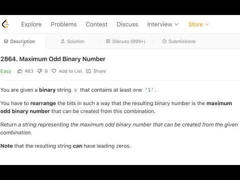 Leetcode 2864. Maximum Odd Binary Number - Arabic - YouTube