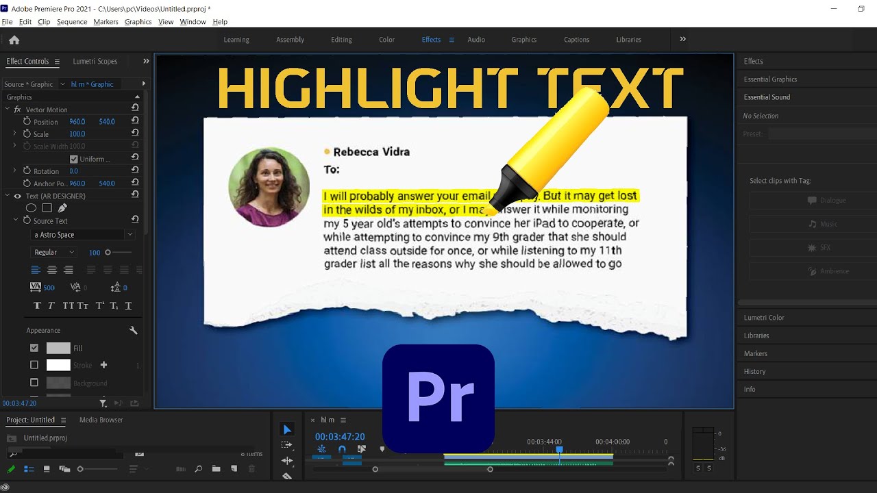 highlight text in premiere pro | premiere pro editing video - YouTube