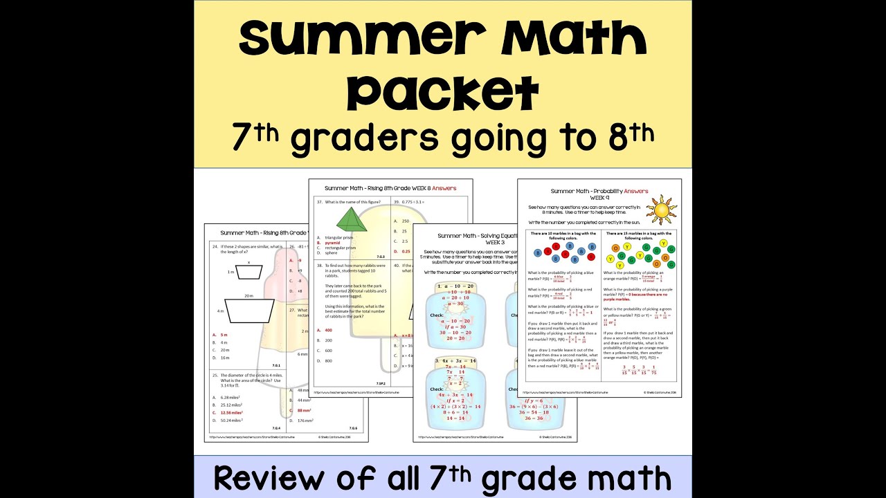 Summer Math Review of 7th Grade - Incoming 8th Grade Students - YouTube