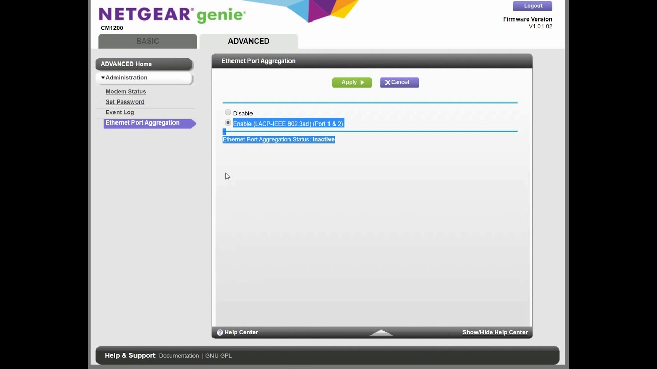 interface of NETGEAR Nighthawk 32 x 8 DOCSIS 3.1 Cable Modem - CM1200 ...