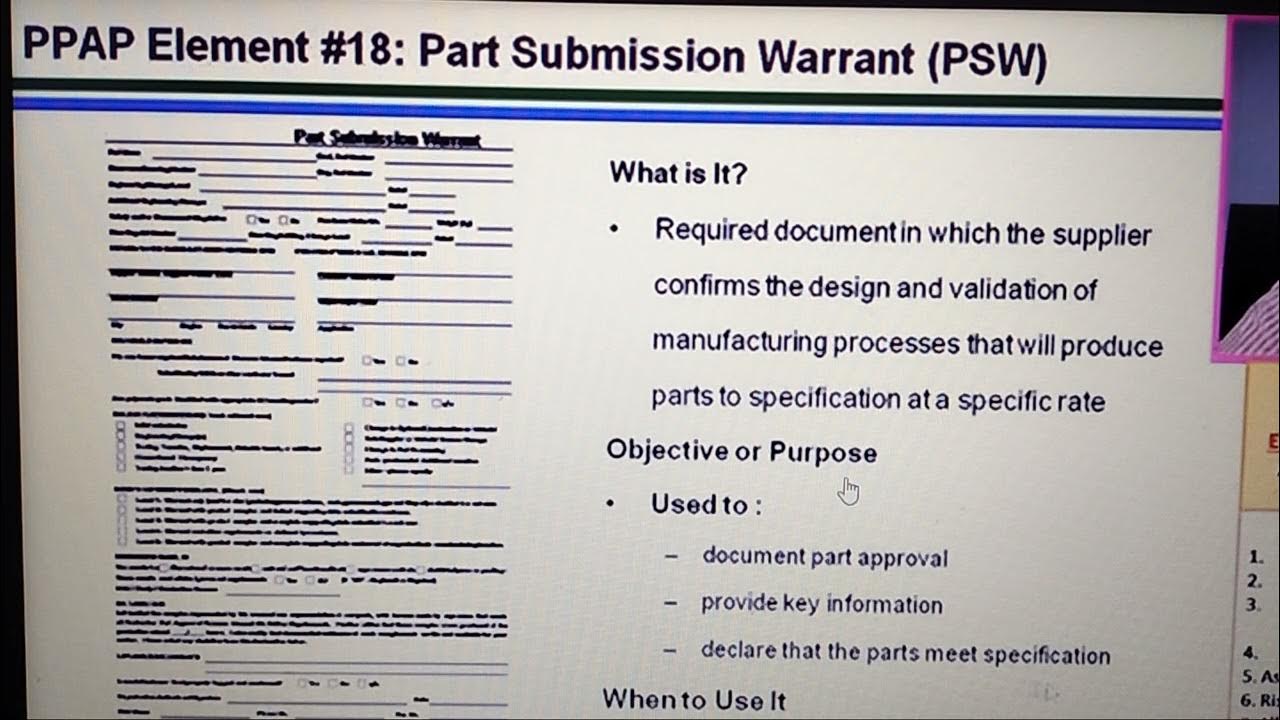 PPAP Elements #18 Part submission WArrant (PSW) #quality document - YouTube