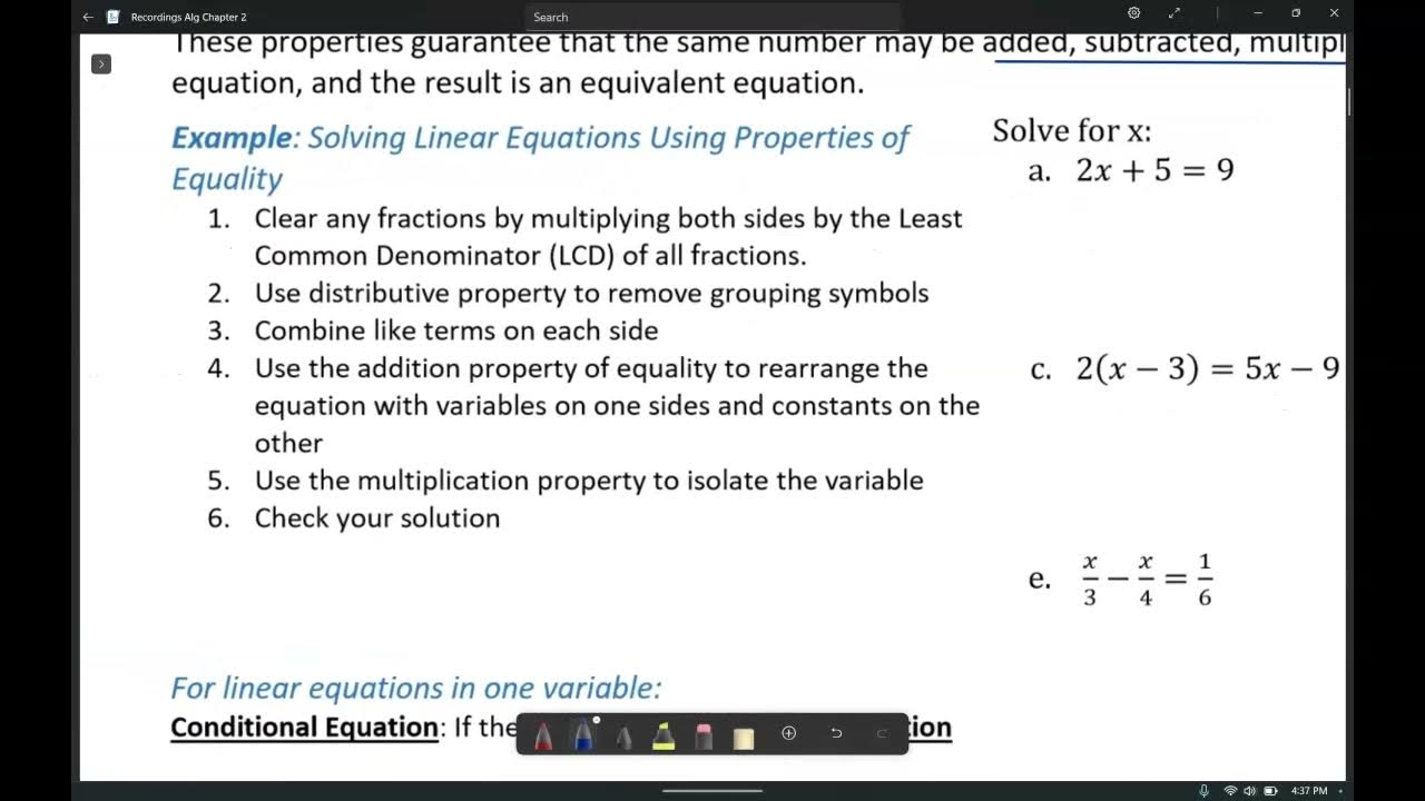 Alg II - 2.1 - Linear Equations in One Variable - YouTube