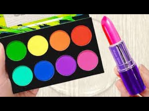 Neon Rainbow Makeup Slime ! Eyeshadow Into the Slime! Oddly Satisfying ...