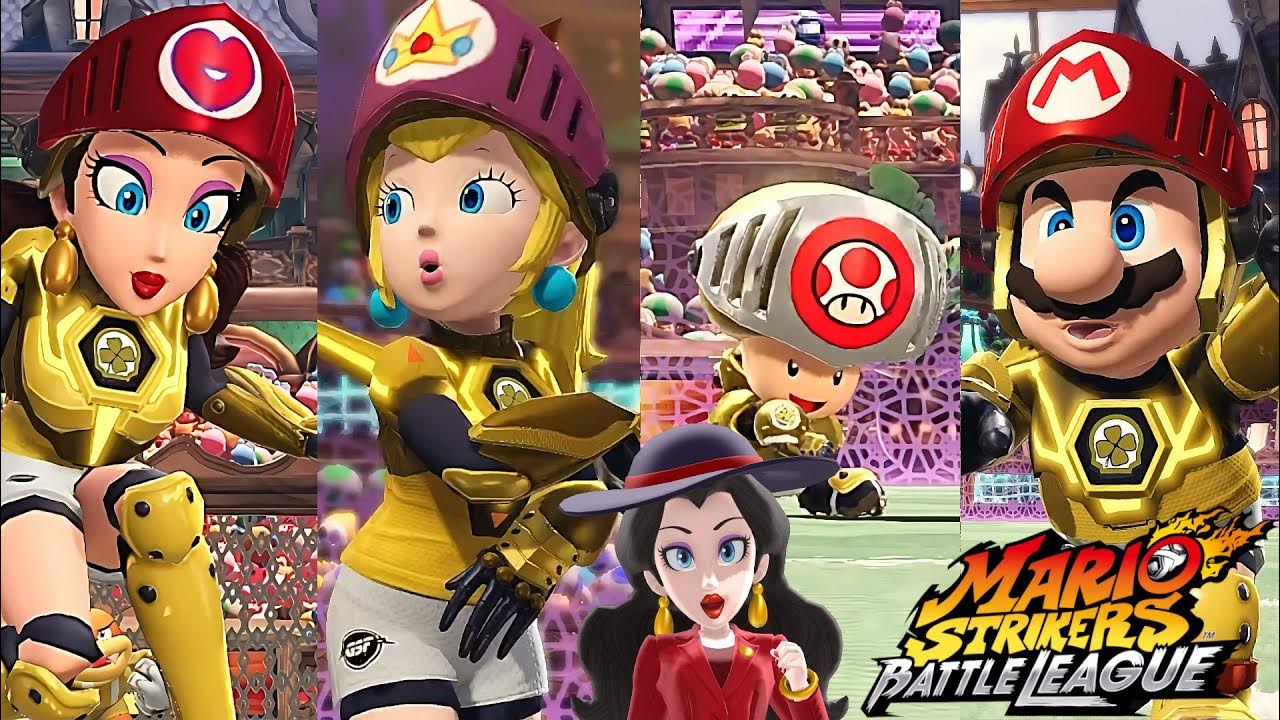 Mario Strikers Battle League Pauline Peach Toad and Mario vs Team Wario at Spooky Mansion - YouTube
