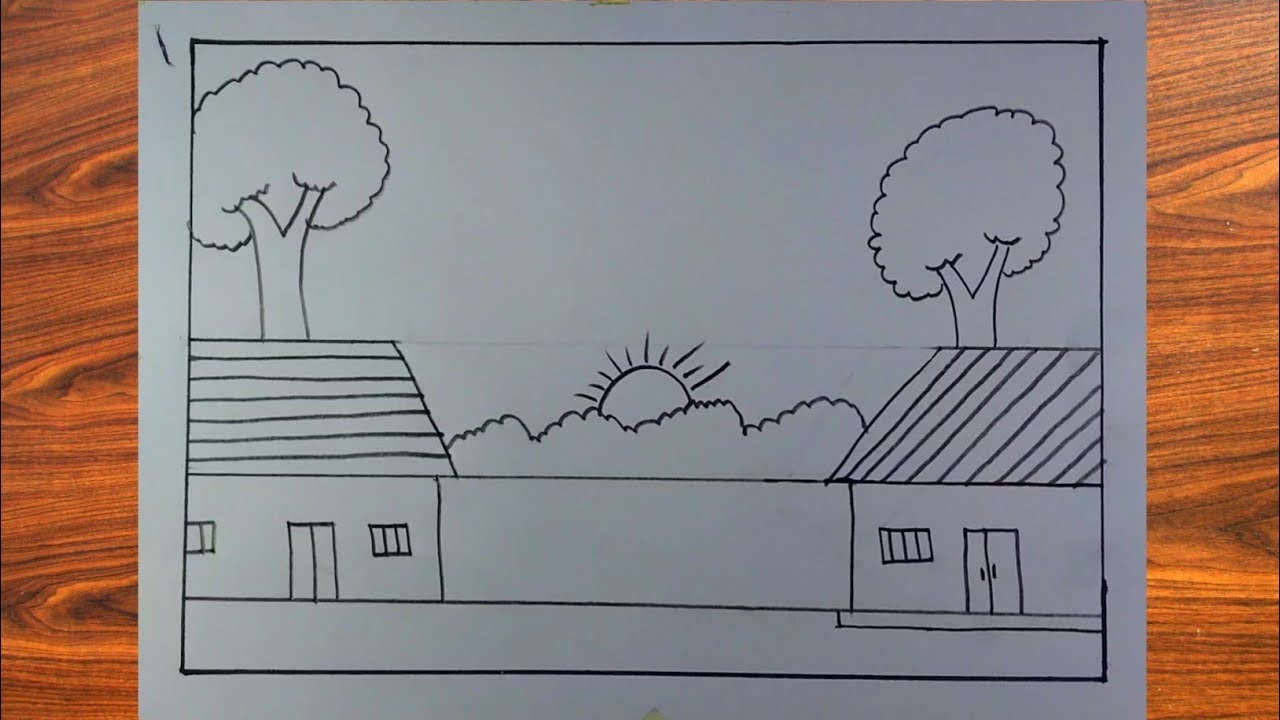 Beautiful Home Scenery Drawing // House drawing easy for kids. - YouTube