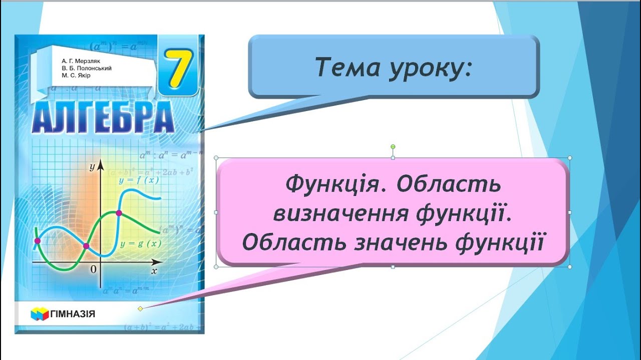 Функція Область визначення функції Область значень функції Алгебра