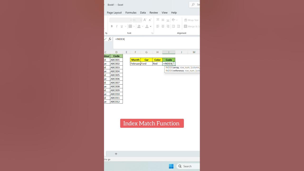 Index Match Function Excel | Lookup Function In Excel #excel - YouTube