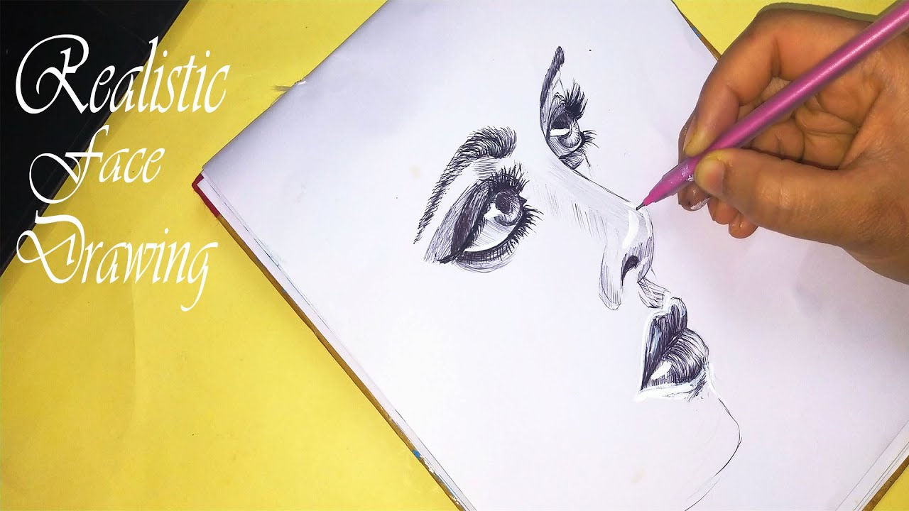 realistic face drawing | quick glow face drawing | pen drawing - YouTube