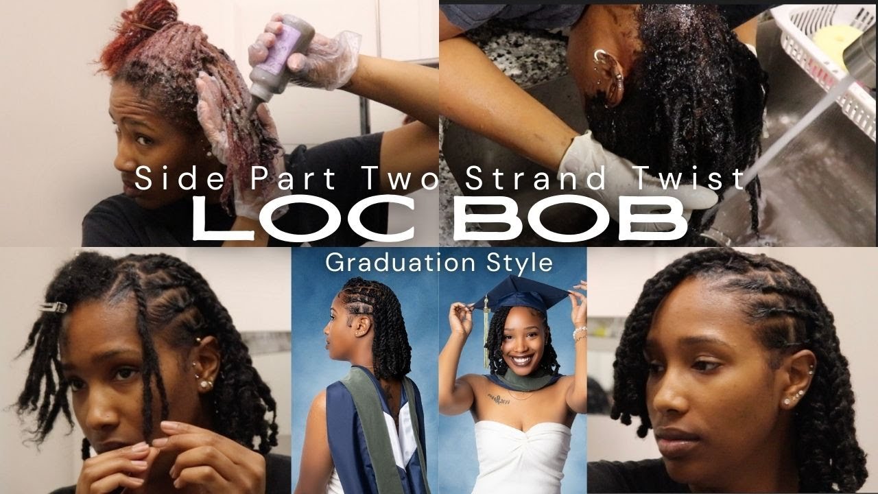 Side Part Two Strand Twist Loc Bob + (redye red to black) | Graduation ...