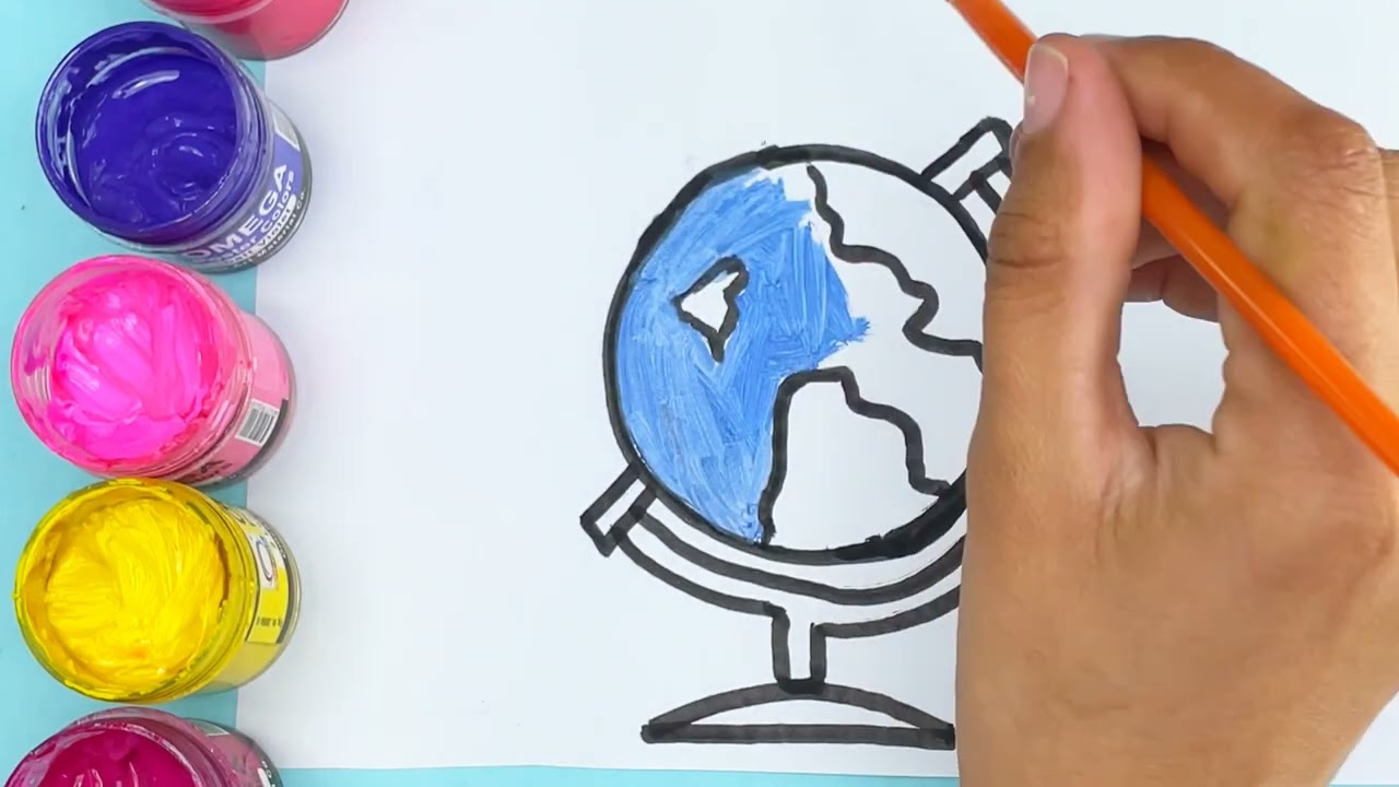 How to draw globe, drawing and coloring globe, step by step drawing for ...