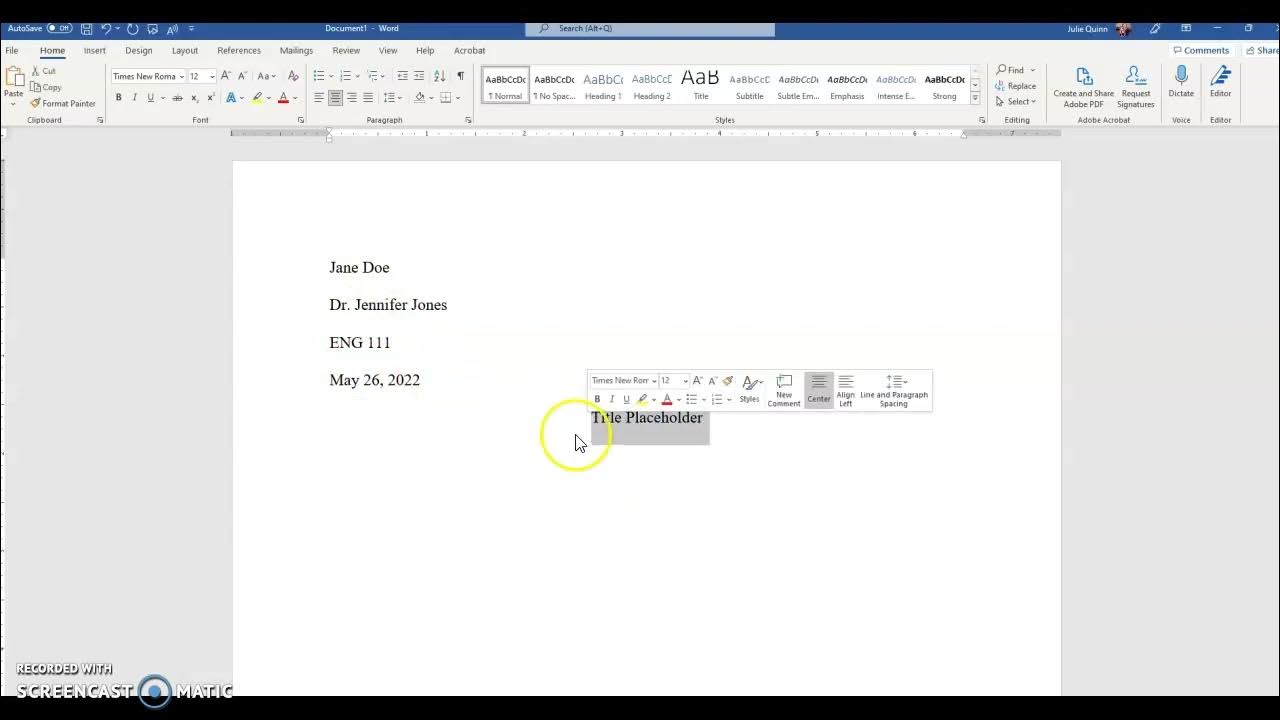 How to Format an MLA First Page - YouTube