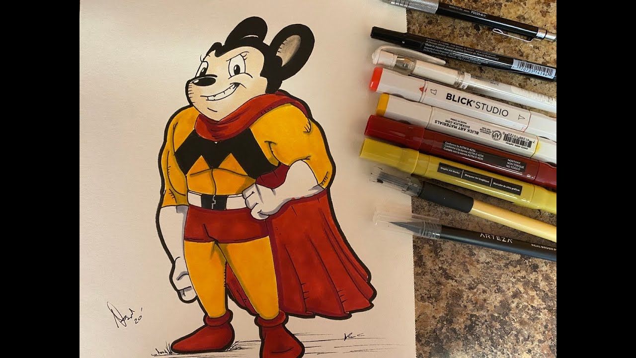 Mighty Mouse|Speed Drawing|Old School Characters - YouTube