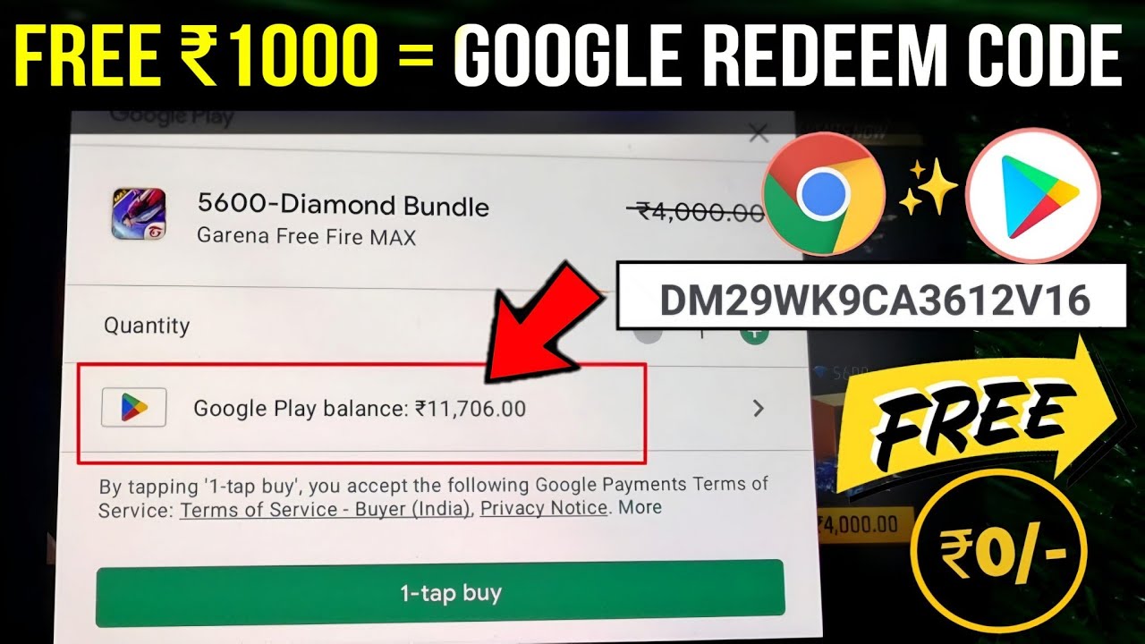CLAIM ₹1000 Google Redeem Code 🔥 Free Redeem Code Free Rewards😊 Google ...