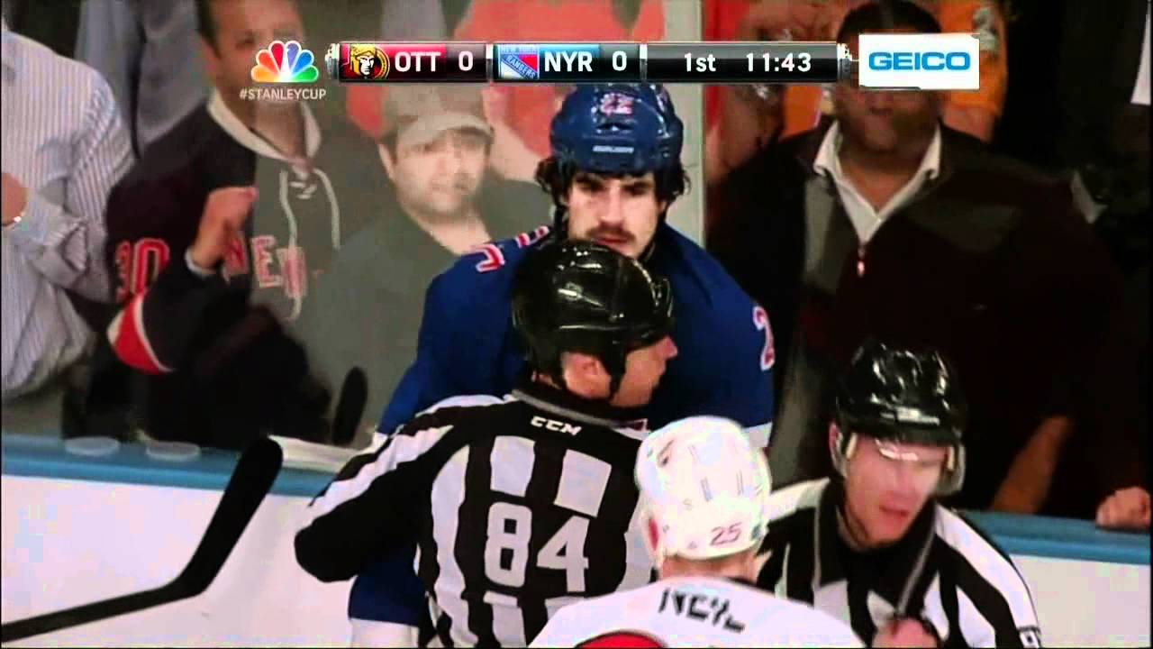 Chris Neil vs Brian Boyle fight. Ottawa Senators vs NY Rangers. 4/14/12 ...