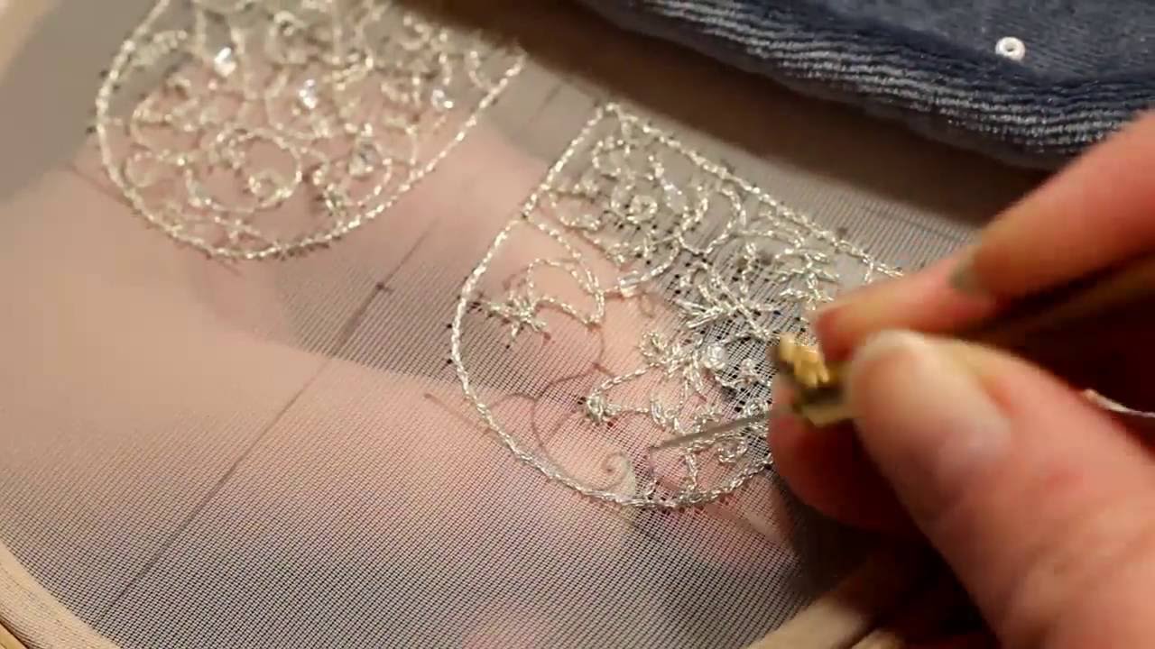 Making silver embroidery by Luneville techniques - YouTube