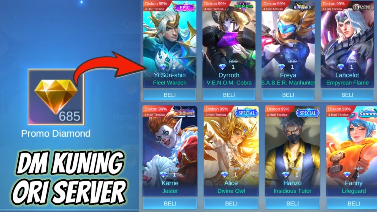 BOCORAN DIAMOND KUNING ORI SERVER ! BORONG SKIN EPIC CUMA 1 DIAMOND ...