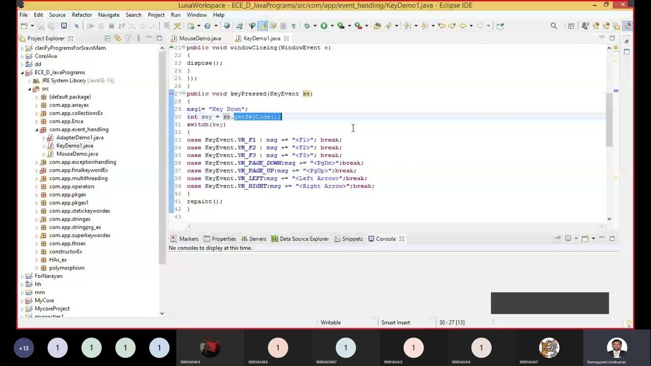 Mouse events and Keyboard events in java and how to debug java code in eclipse ide - YouTube