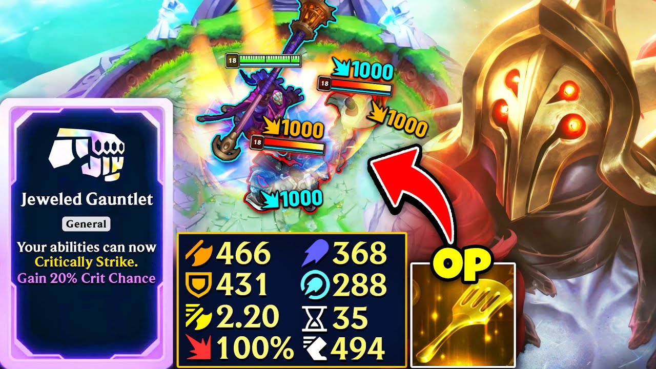 When Jax gets "Jeweled Gauntlet" and "Spatula" he ascends into god mode ...