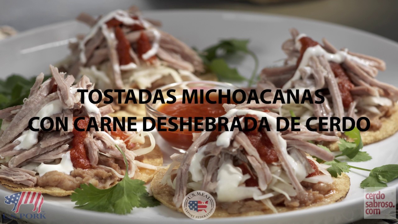 Tostadas michoacanas con carne deshebrada de cerdo - YouTube